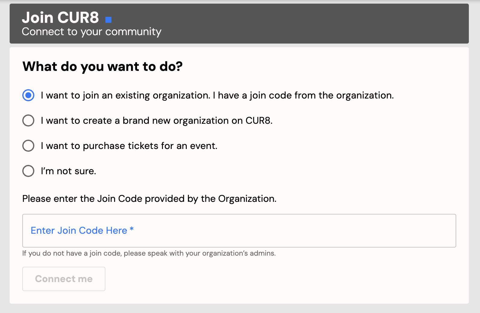 Connecting a New CUR8 User to an Existing Organization (Join Code ...